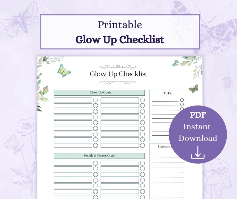 Glow up Checklist Printable PDF | Glow up Planner | Wellness Journal ...