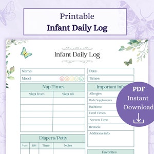 Infant Daily Log Printable PDF | Nanny Checklist | Caregiver Log ...