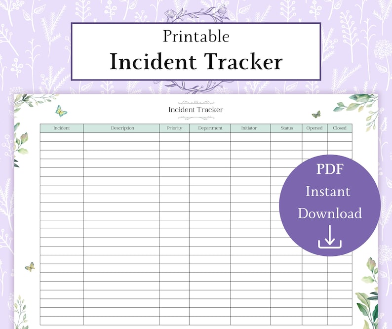 Incident Tracker Printable PDF | Incident Management | Incident Log ...