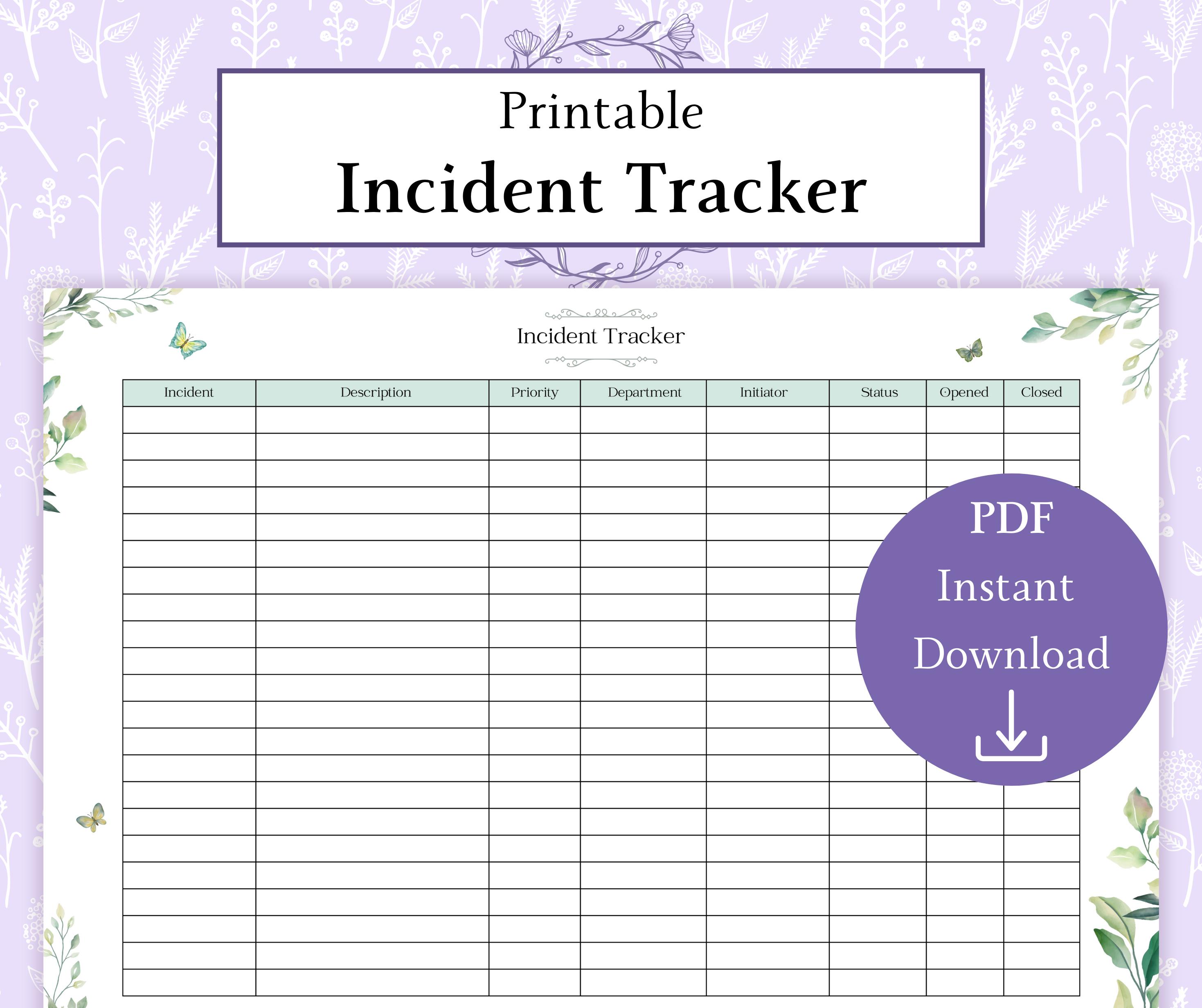 Incident Tracker Printable PDF | Incident Management | Incident Log ...
