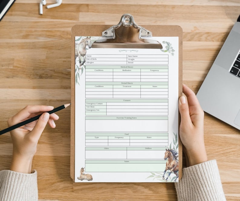 Horse Info Sheet Printable PDF | Horse Vet Records Care Information ...