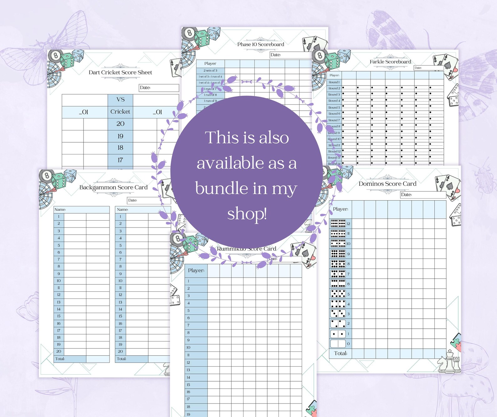 Games Scoreboard Sheets Printable PDF | Rummikub Score Card | Dominos ...