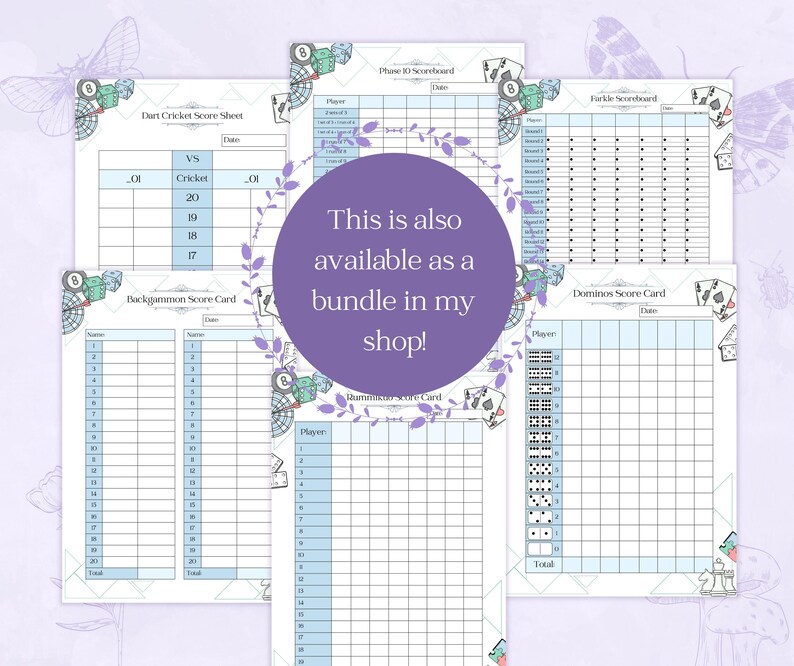 Games Scoreboard Sheets Printable PDF | Rummikub Score Card | Dominos ...