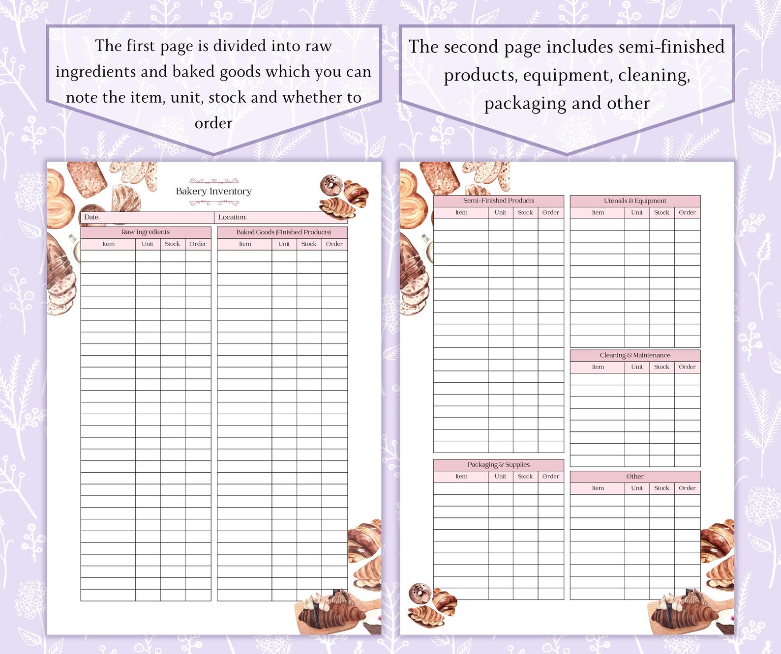 Bakery Inventory Sheet Printable PDF | Inventory Tracker | Supply ...