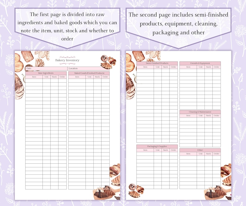 Bakery Inventory Sheet Printable PDF | Inventory Tracker | Supply ...
