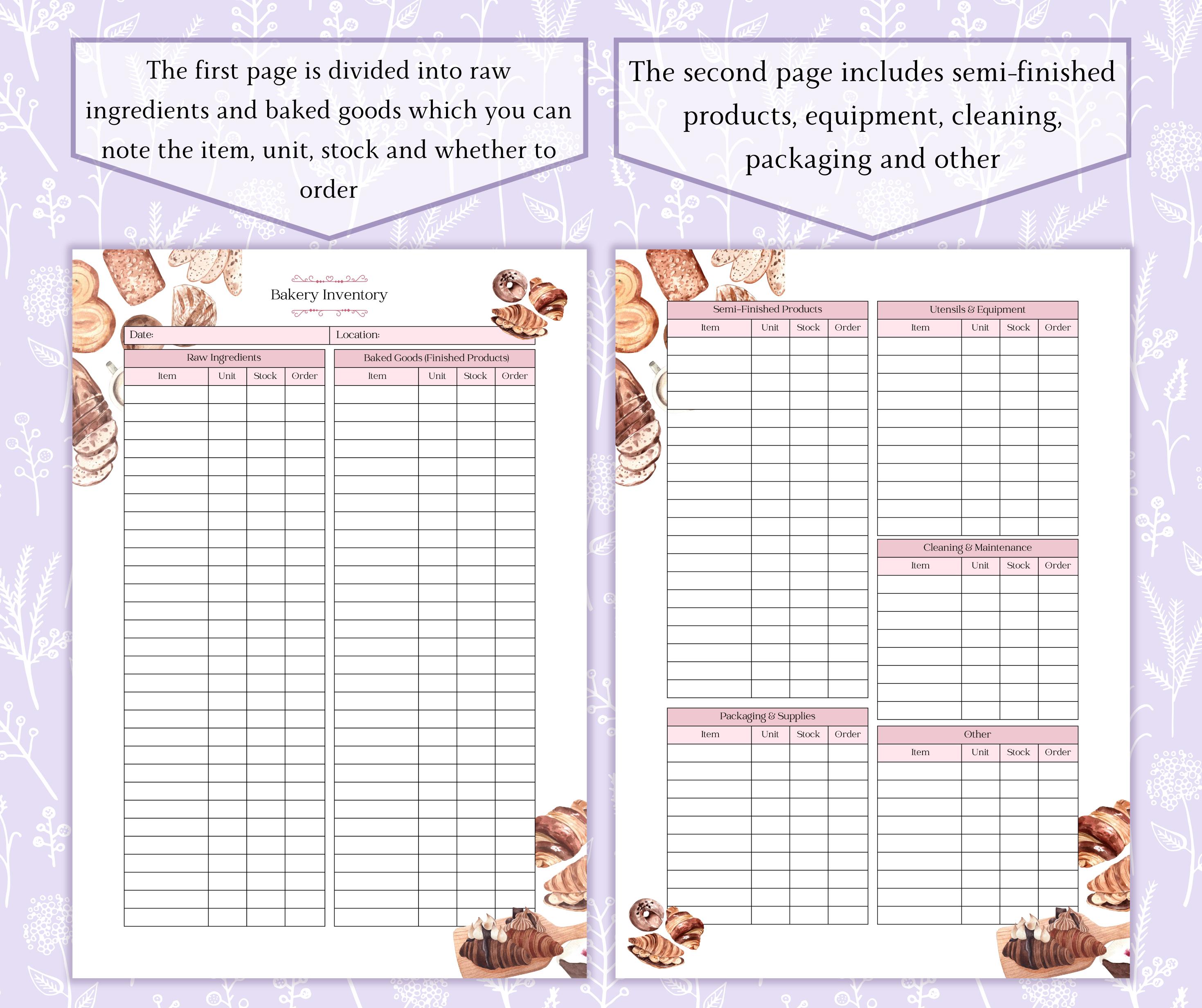Bakery Inventory Sheet Printable PDF | Inventory Tracker | Supply ...