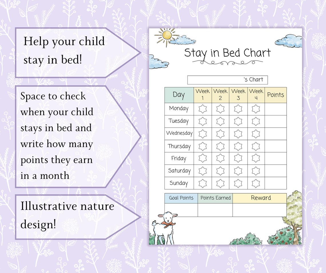 Stay in Bed Chart Printable PDF | Bed Time Chart | Reward Chart ...