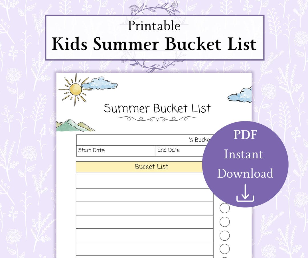 Summer Bucket List for Kids Printable PDF | Summer Check List | Our ...