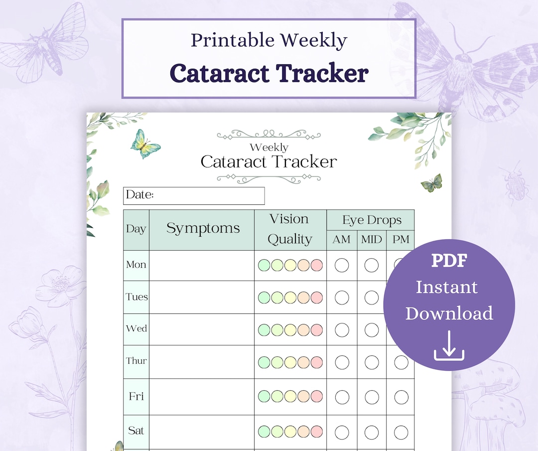Cataract Tracker Printable PDF | Eye Sight Diary | Weekly Cataract ...