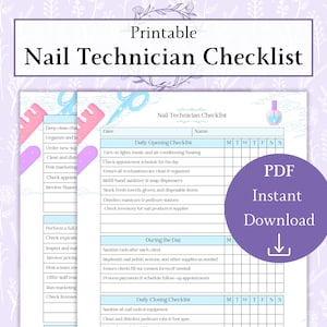 Nail Technician Checklist Printable PDF | Nail Salon Checklist | Nail ...