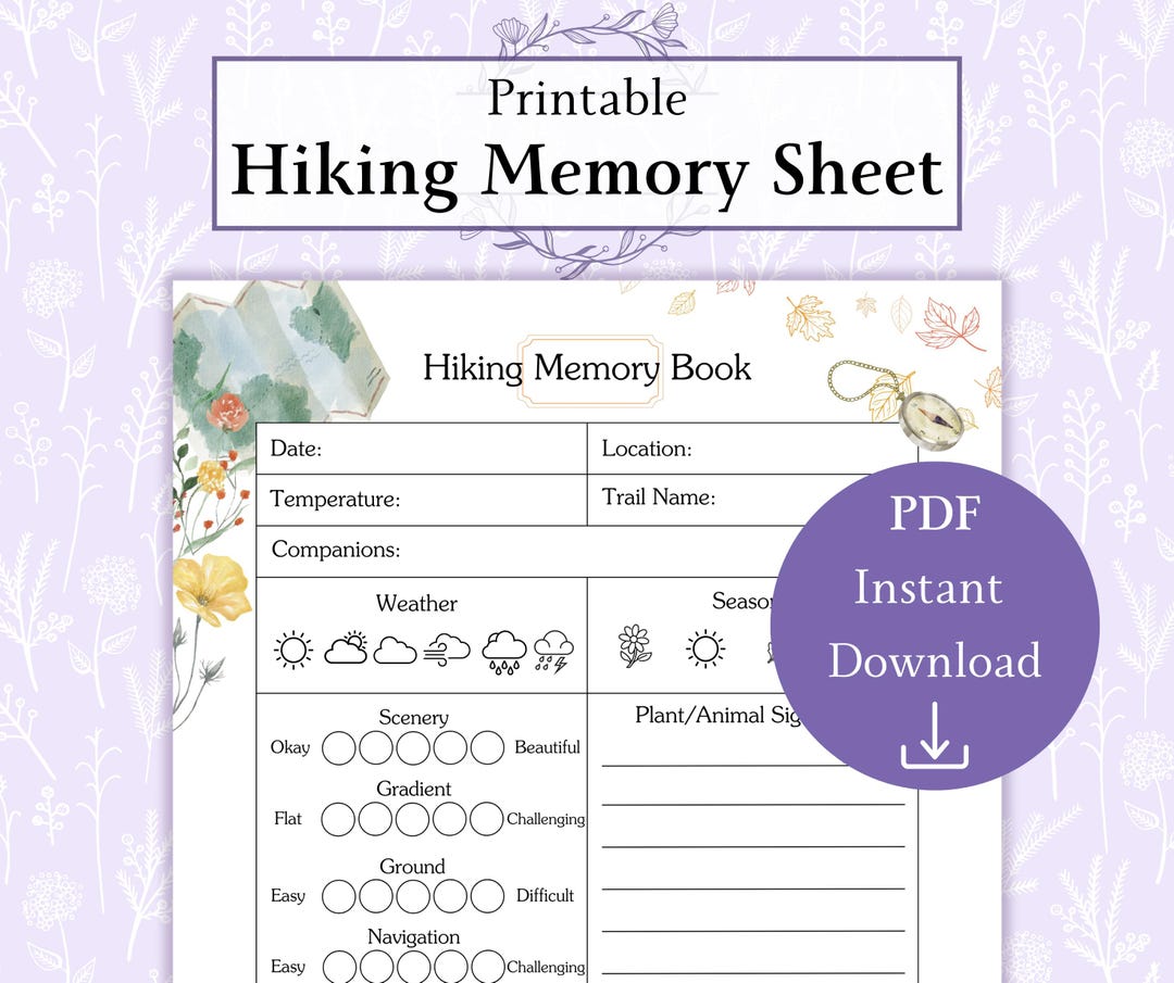 Printable Hiking Memory Book Sheet PDF | Adventure Logbook | Hiking ...