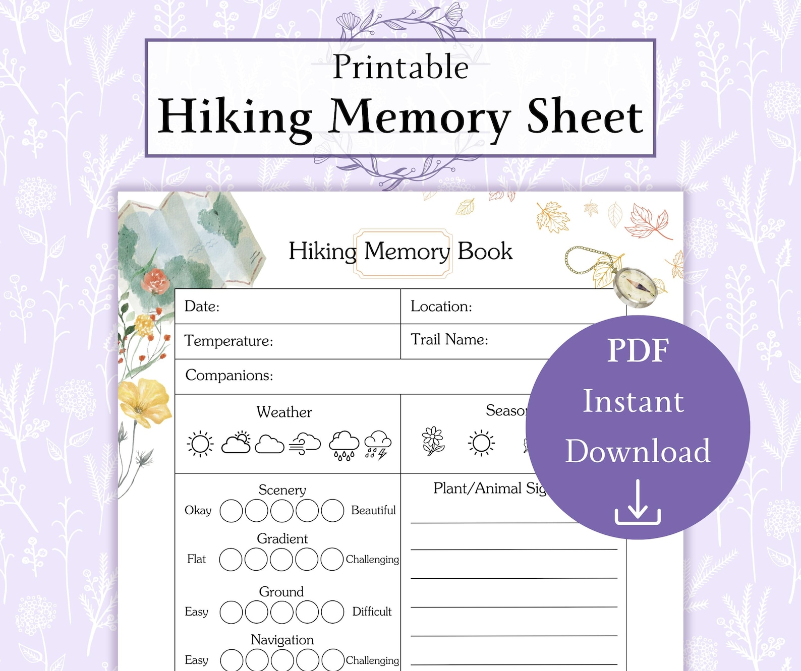 Printable Hiking Memory Book Sheet PDF | Adventure Logbook | Hiking ...