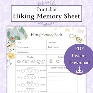 Printable Hiking Memory Book Sheet PDF | Adventure Logbook | Hiking ...