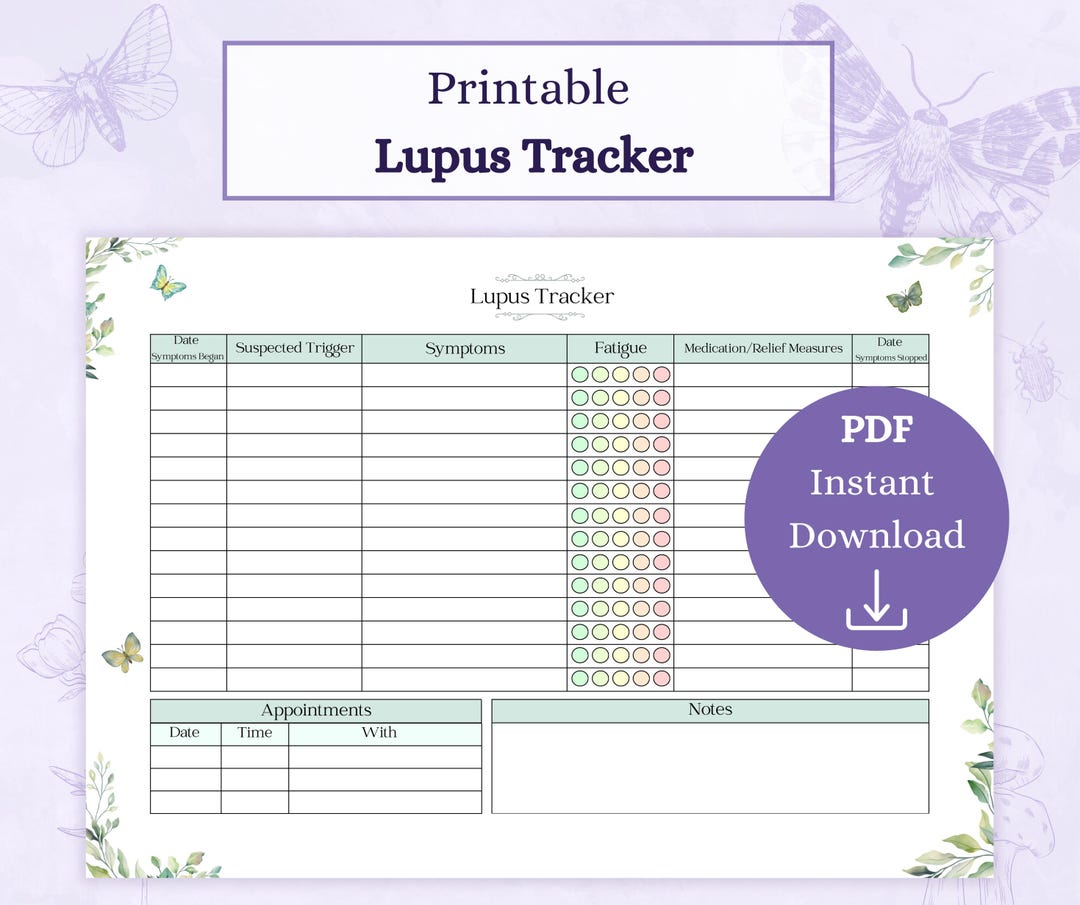 Lupus Symptoms Tracker Printable PDF | Lupus Tracker | Symptom Journal ...