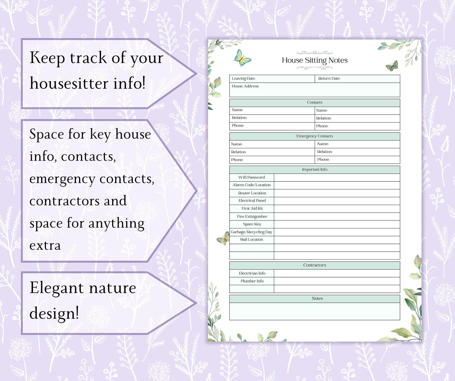 House Sitter Plan Bundle Printable PDF | House Sitting Instructions ...