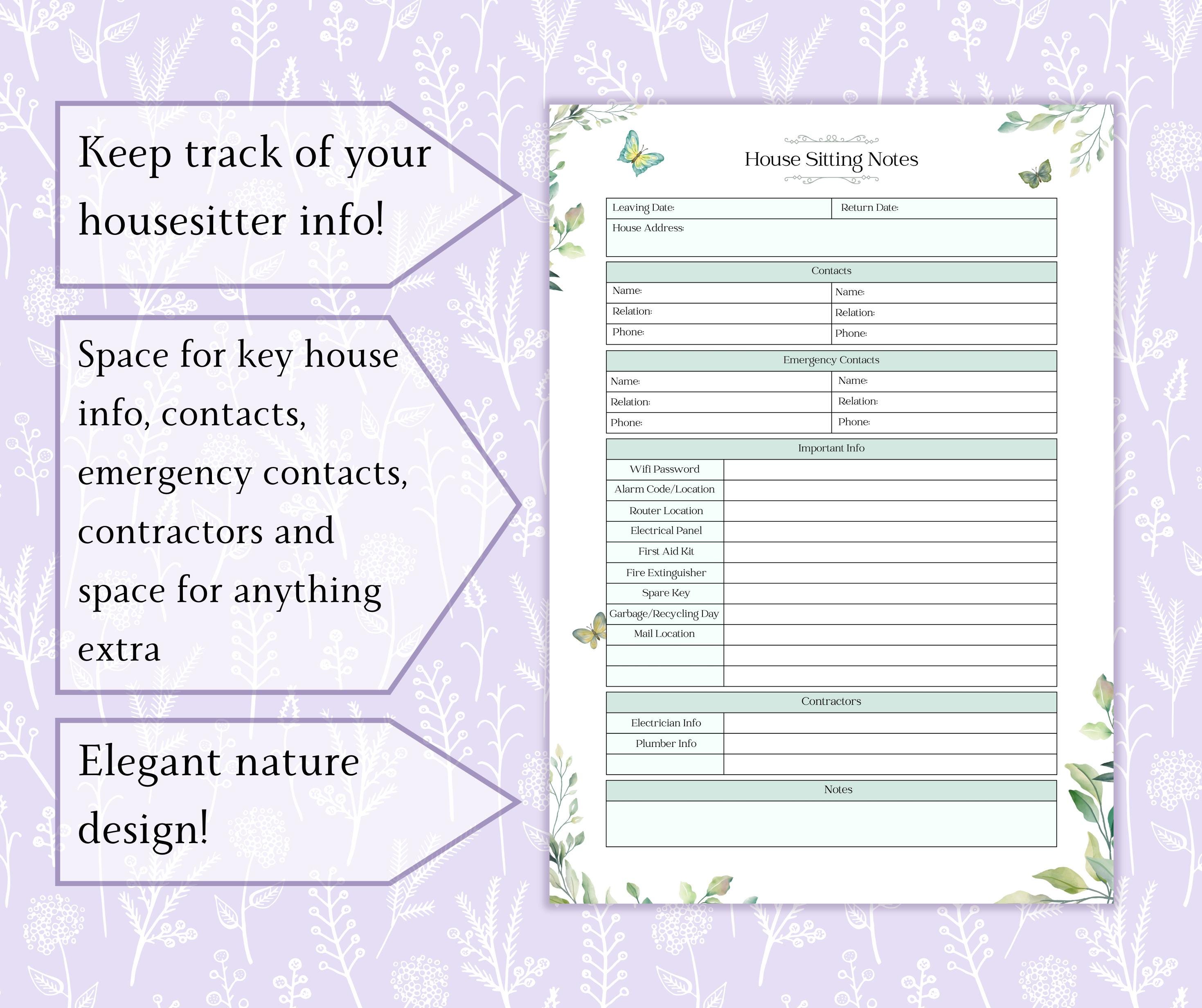House Sitter Plan Bundle Printable PDF | House Sitting Instructions ...