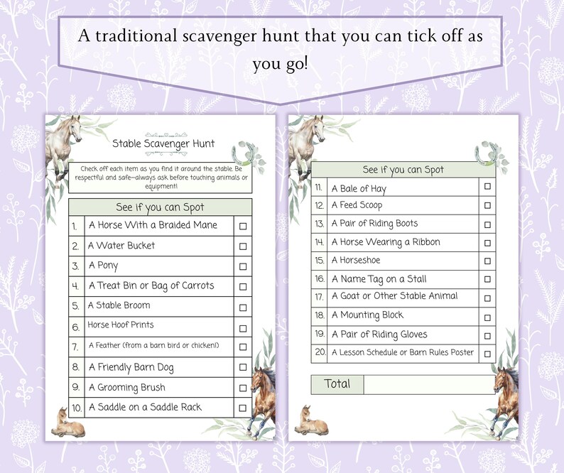 Stable Scavenger Hunt Printable PDF | Horse Scavenger Hunt | Pony Party ...
