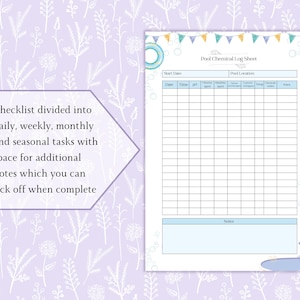 Pool Chemical Log Sheet Printable PDF | Pool Balance Tracker | Swimming ...