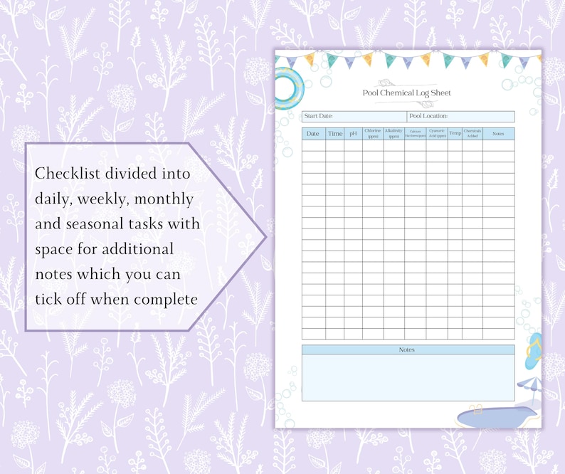 Pool Chemical Log Sheet Printable PDF | Pool Balance Tracker | Swimming ...