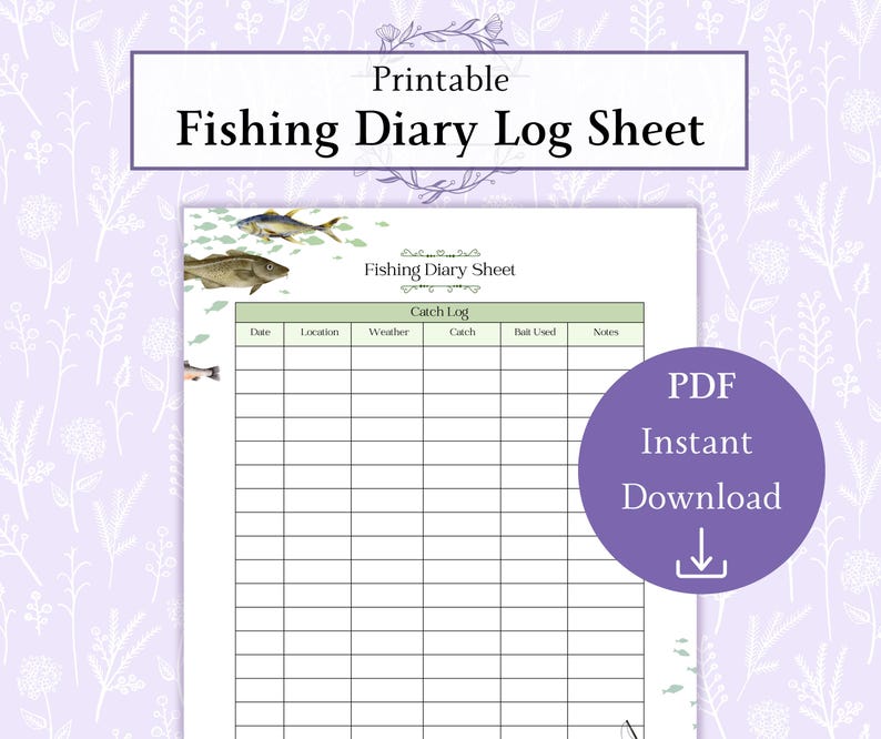Fishing Diary Sheet Printable PDF | Fishing Log Book Sheet | Printable ...