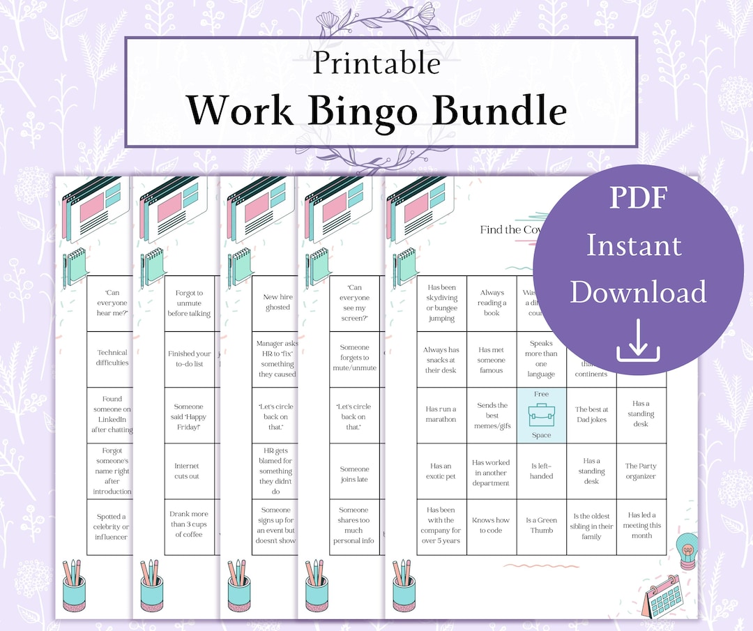 Employee Bingo Bundle Printable PDF | Work Bingo Sheets | Find the ...
