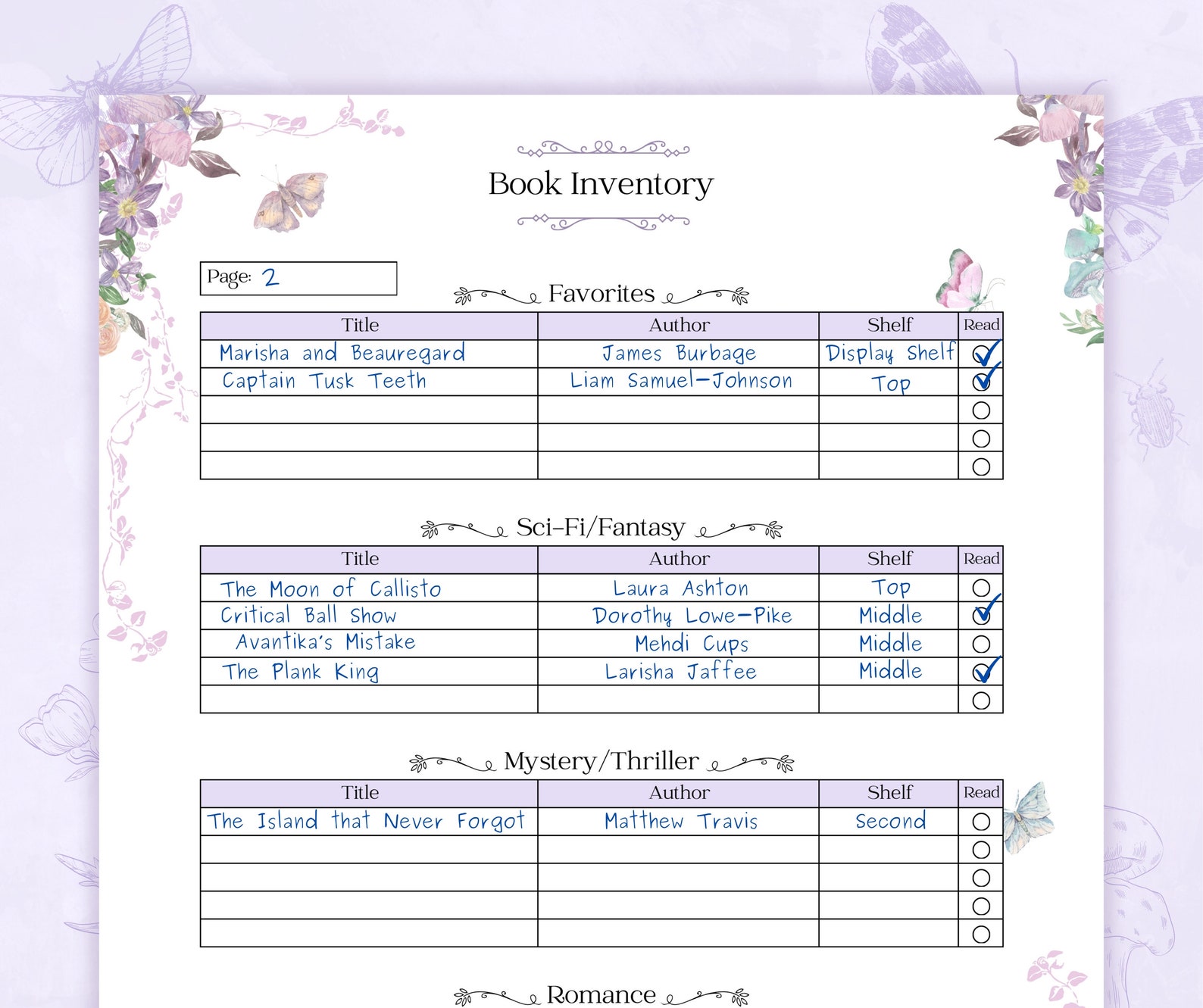 Book Inventory Printable PDF | Book Genres Inventory Tracker | Reading ...