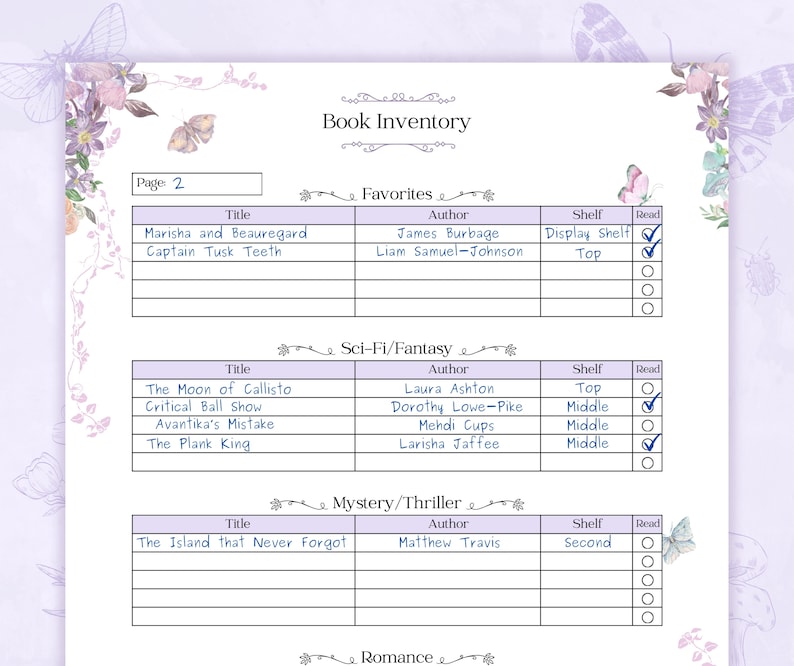 Book Inventory Printable PDF | Book Genres Inventory Tracker | Reading ...