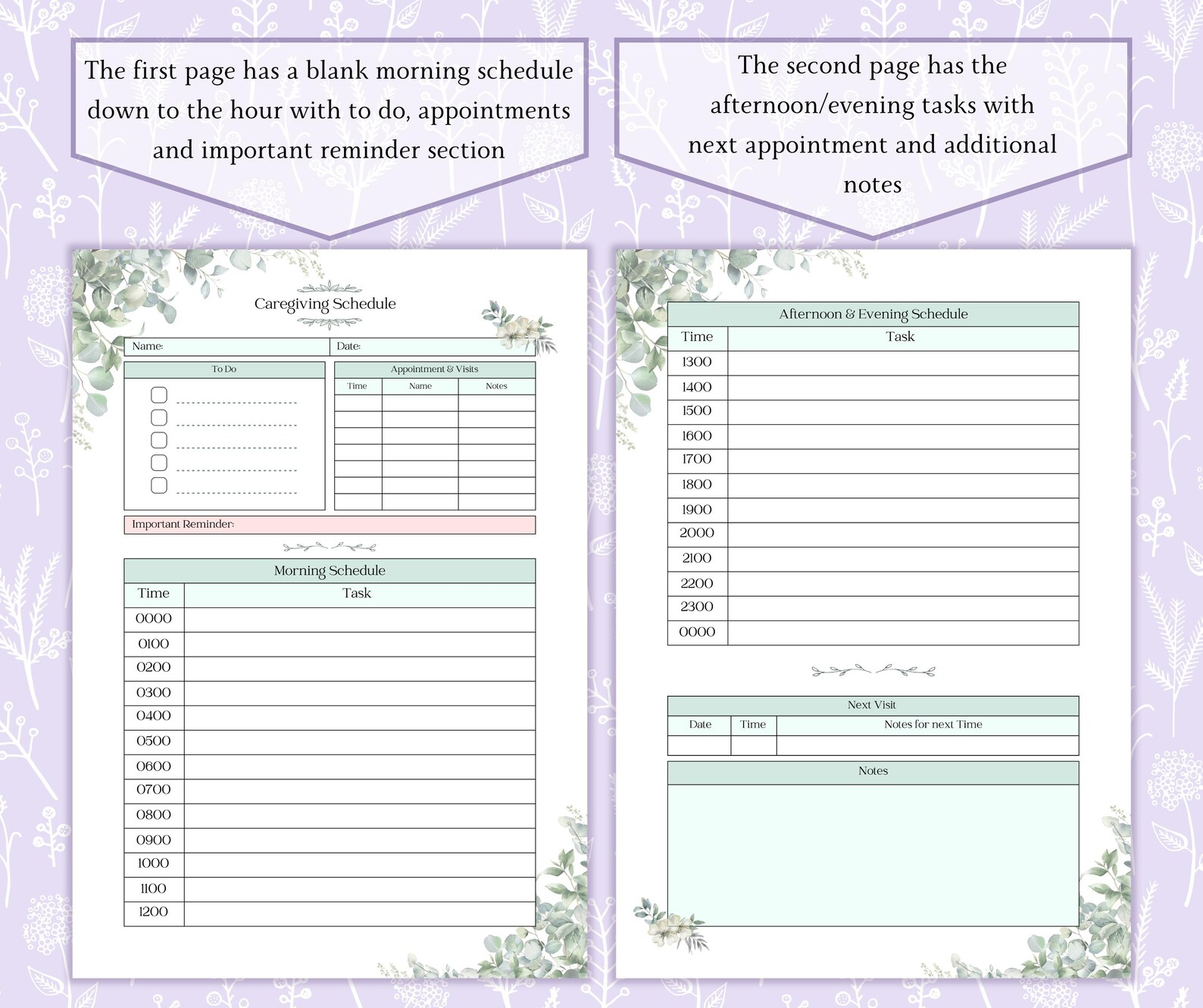 Caregiving Schedule Printable PDF | Caregiver Daily Plan | Caregiver ...