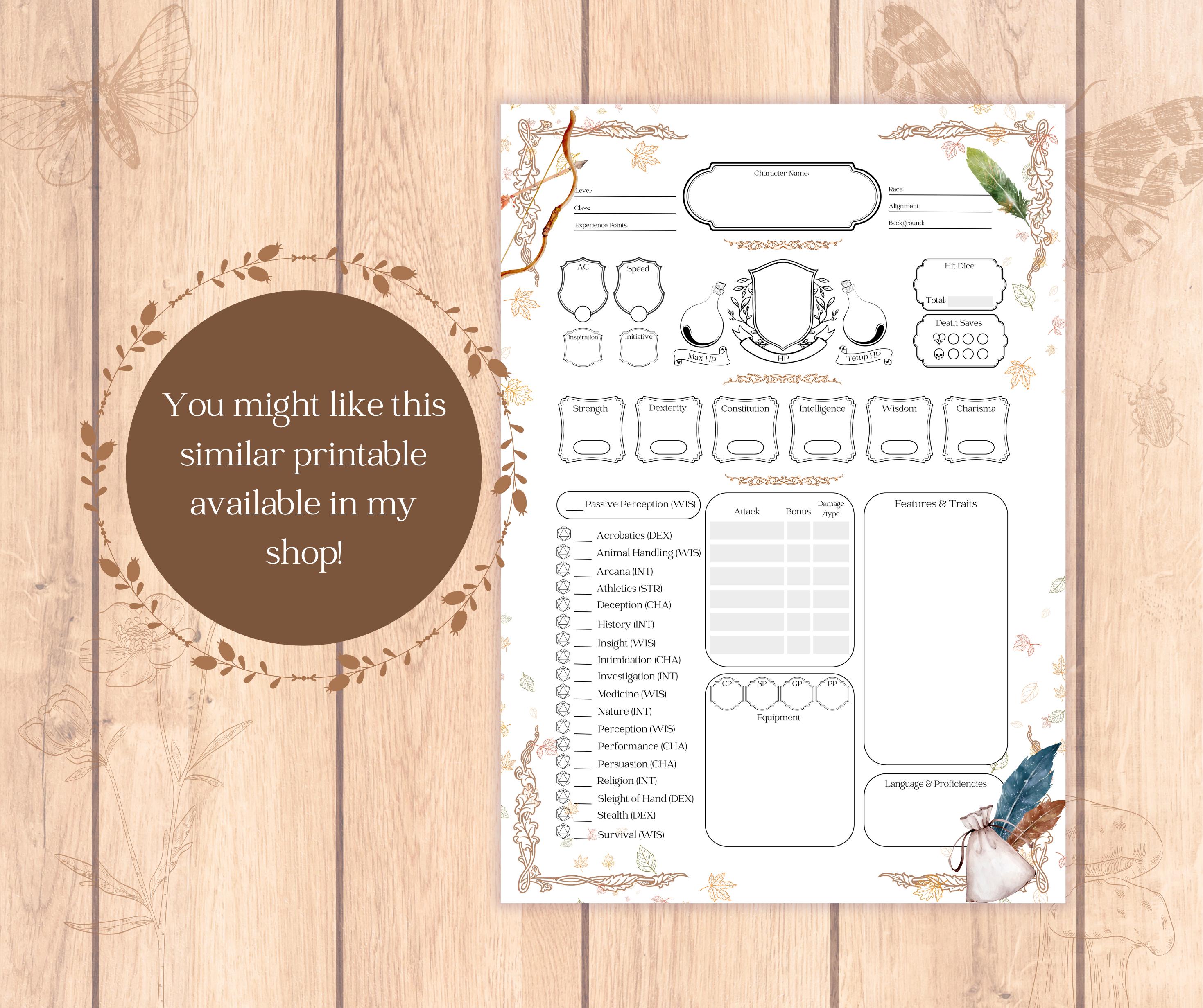 Ranger Character Backstory Printable PDF | Dnd Character Notes | Ranger ...
