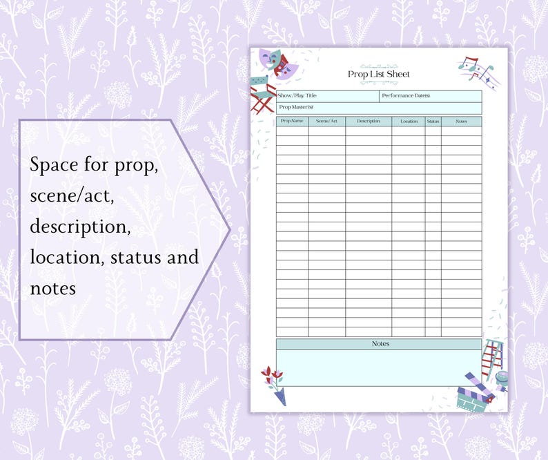 Prop List Printable PDF | Production Checklist | Props Inventory ...