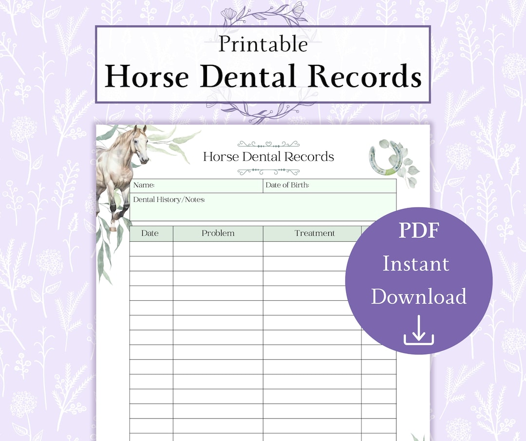 Horse Dental Records Printable PDF | Horse Vet Records | Equine ...