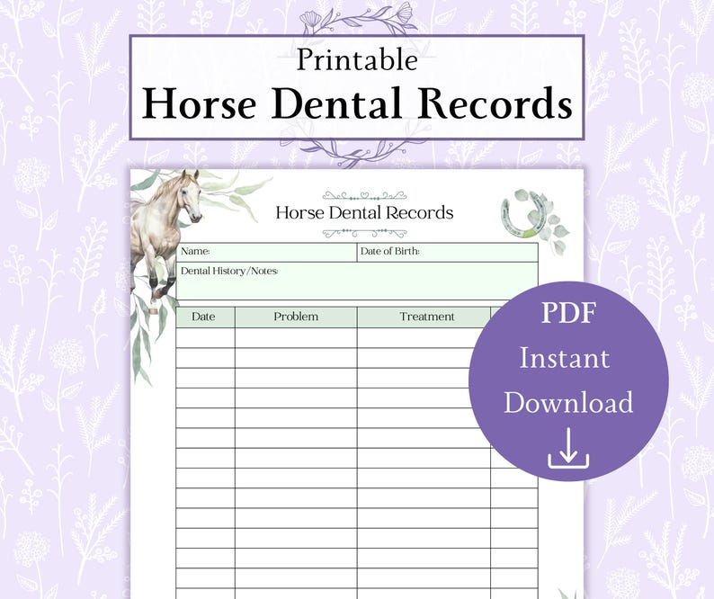 Horse Dental Records Printable PDF | Horse Vet Records | Equine ...