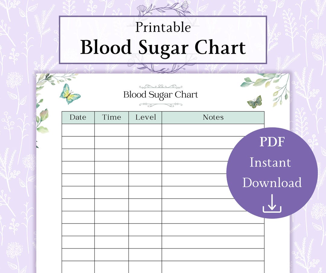 Blood Sugar Chart Printable PDF | Daily Blood Sugar Reading Log ...
