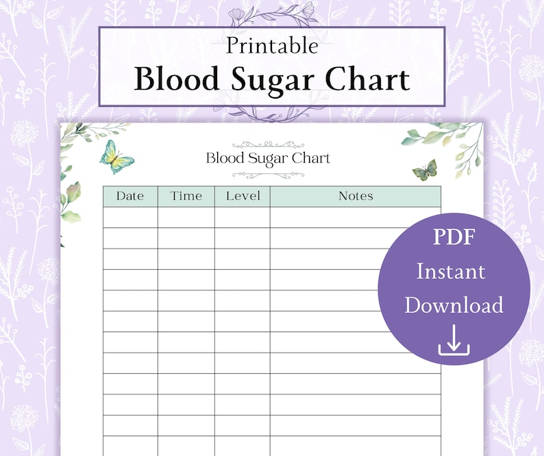 Blood Sugar Chart Printable PDF | Daily Blood Sugar Reading Log ...