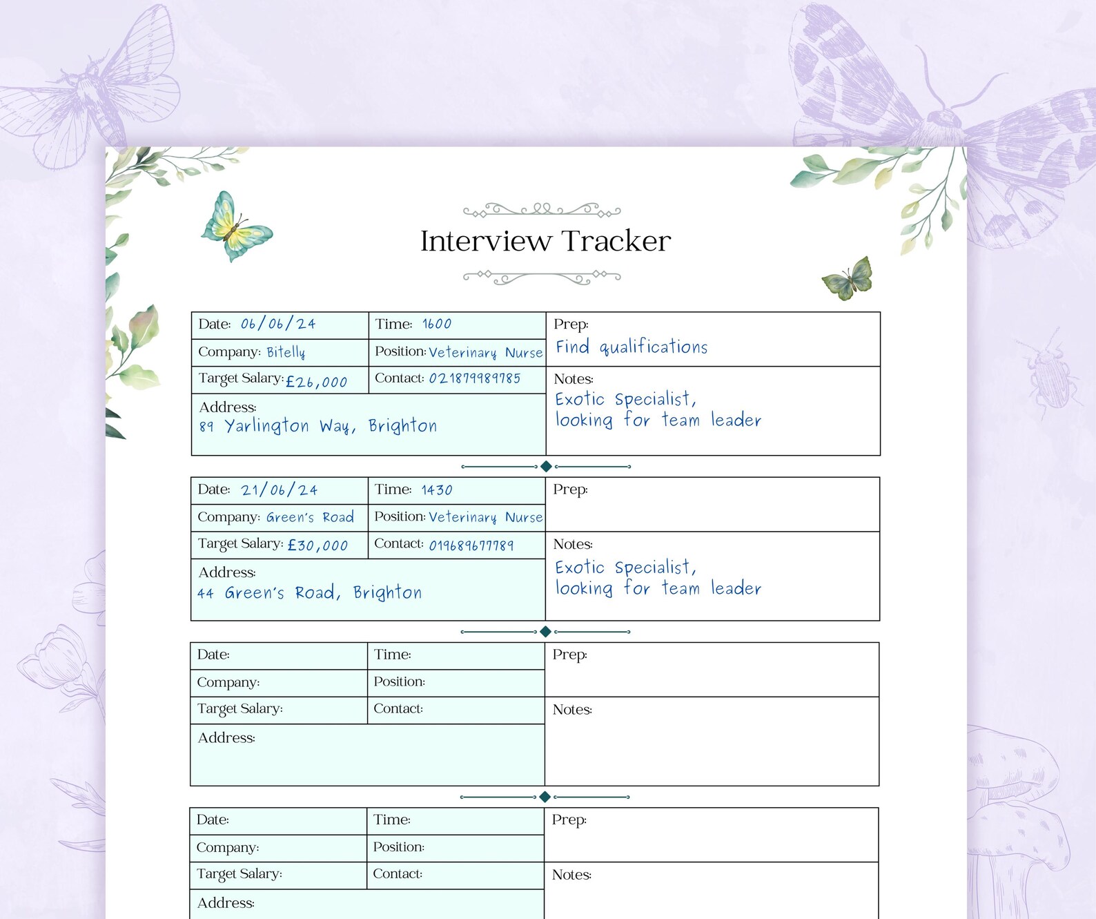 Interview Tracker Printable PDF Job Application Tracker Business ...