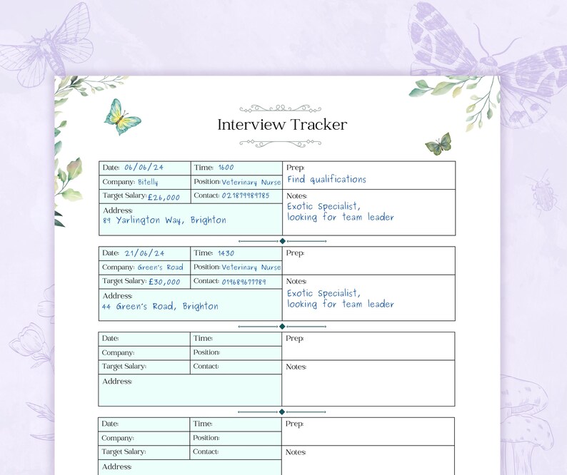 Interview Tracker Printable PDF | Job Application Tracker | Business ...