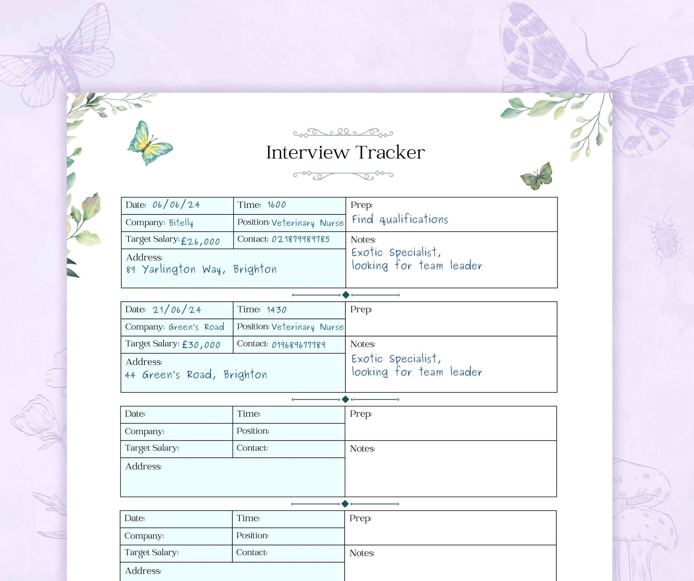 Interview Tracker Printable PDF | Job Application Tracker | Business ...