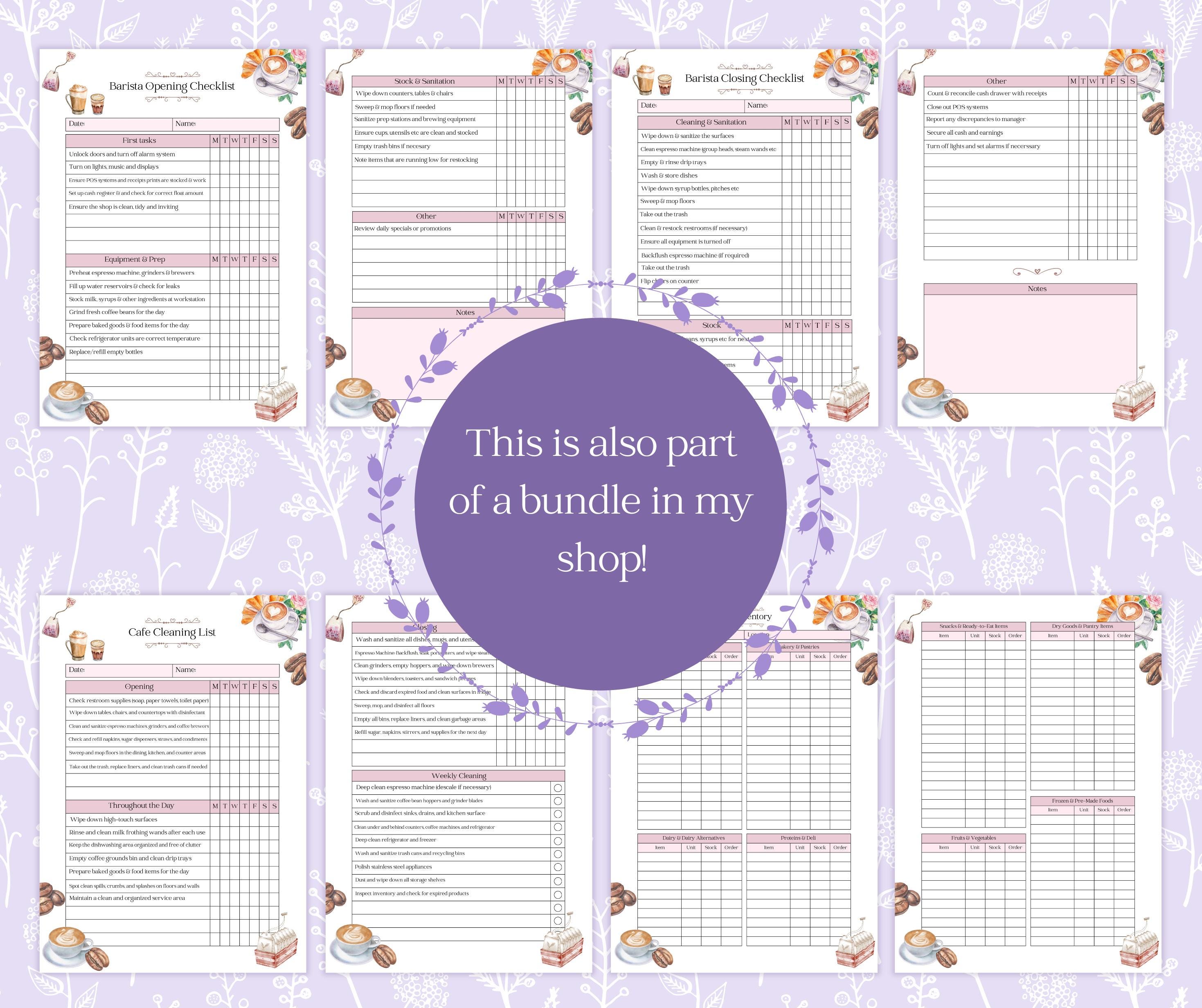 Barista Opening Checklist Printable PDF | Cafe Checklist | Server ...