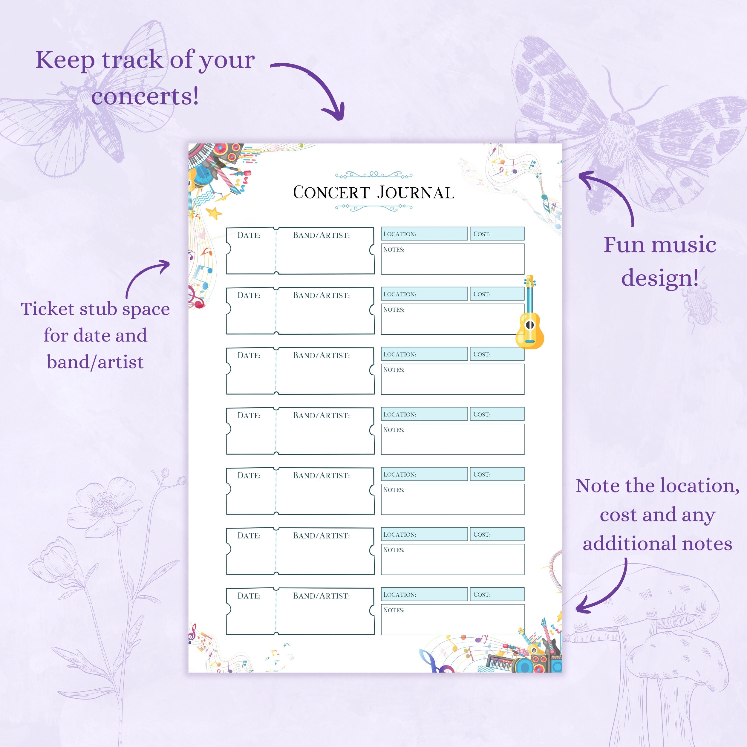 Concert Journal Printable PDF | Gig Tracker | Concert Log | Gig Diary ...