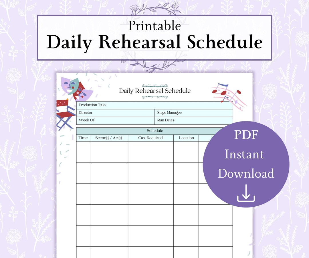 Daily Theater Rehearsal Schedule Printable PDF | Stage Rehearsal ...