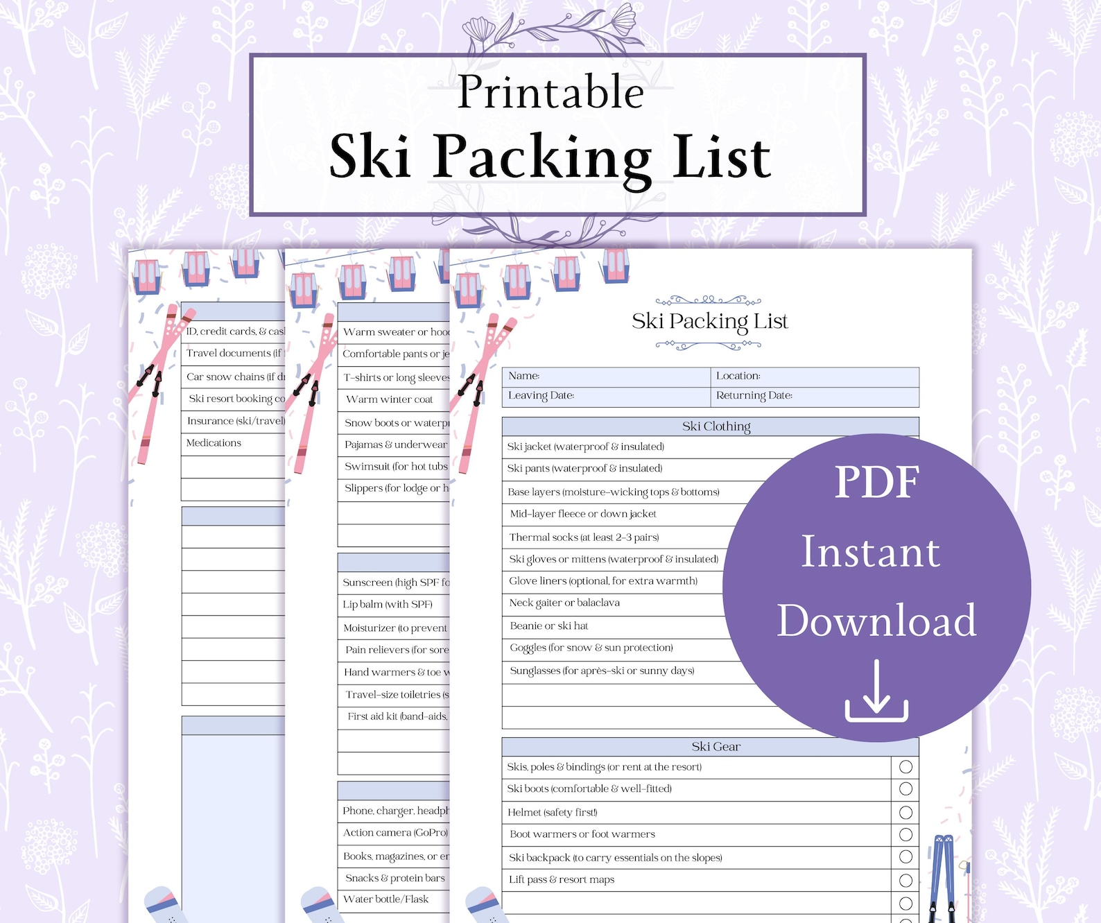 Ski Packing List Printable PDF | Ski Trip Packing List | Skiing ...