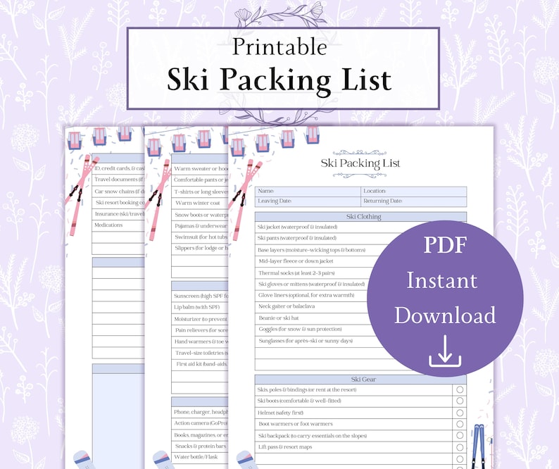Ski Packing List Printable PDF | Ski Trip Packing List | Skiing ...