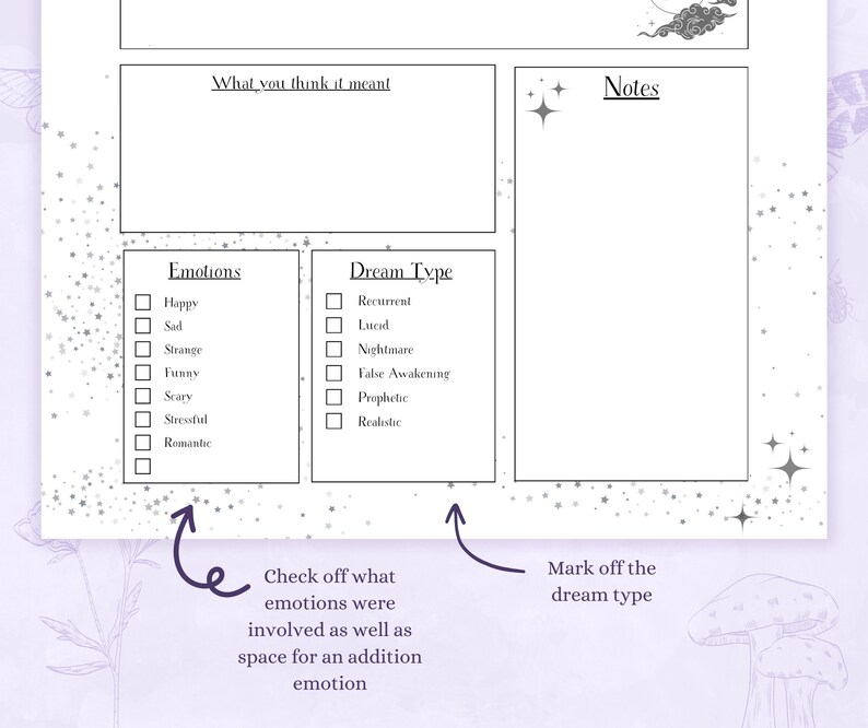 Dream Journal Printable PDF | Dream Log Lucid Dreaming | Celestial ...