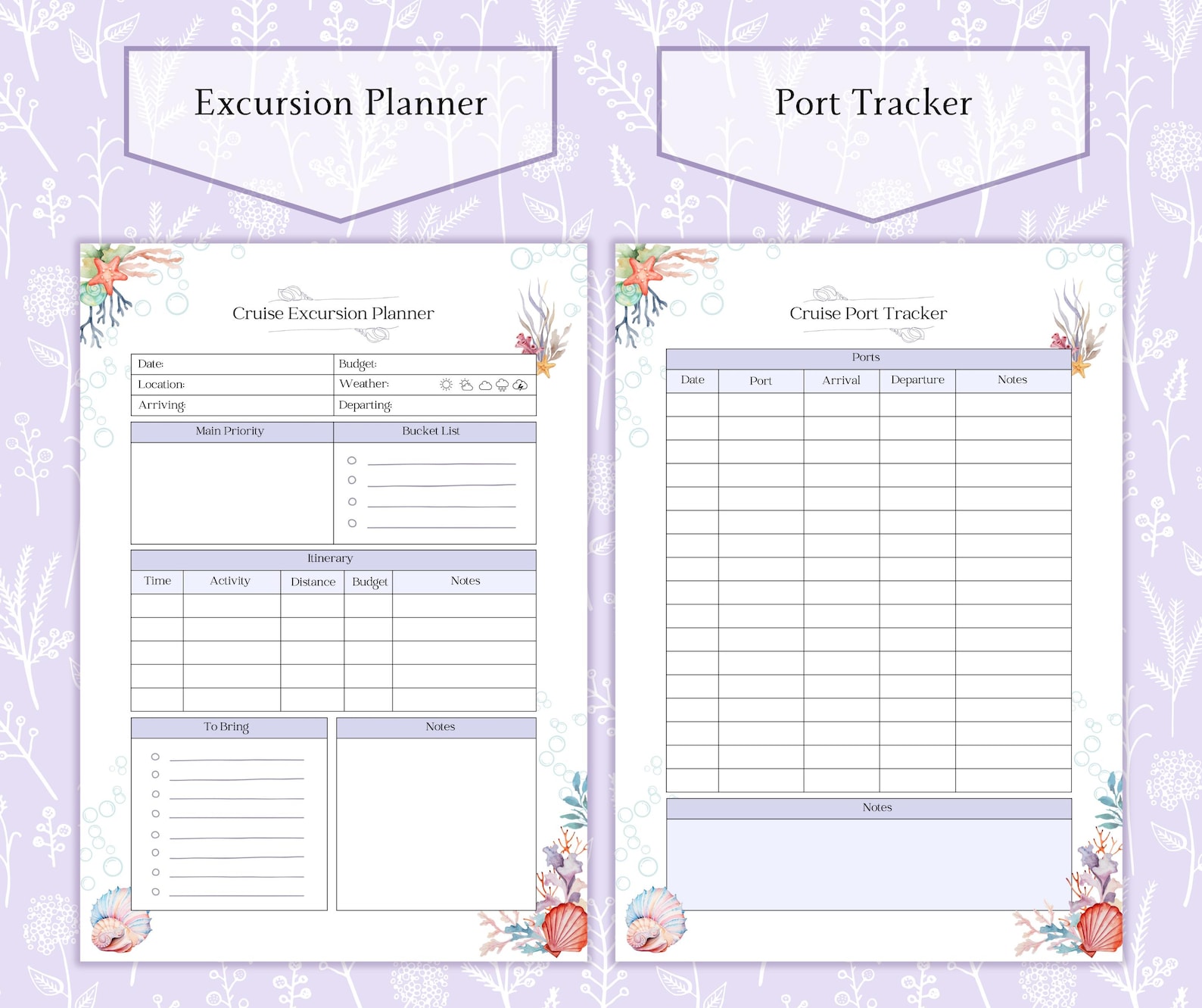 Cruise Excursions Tracker Printable PDF | Port Tracker | Excursion ...