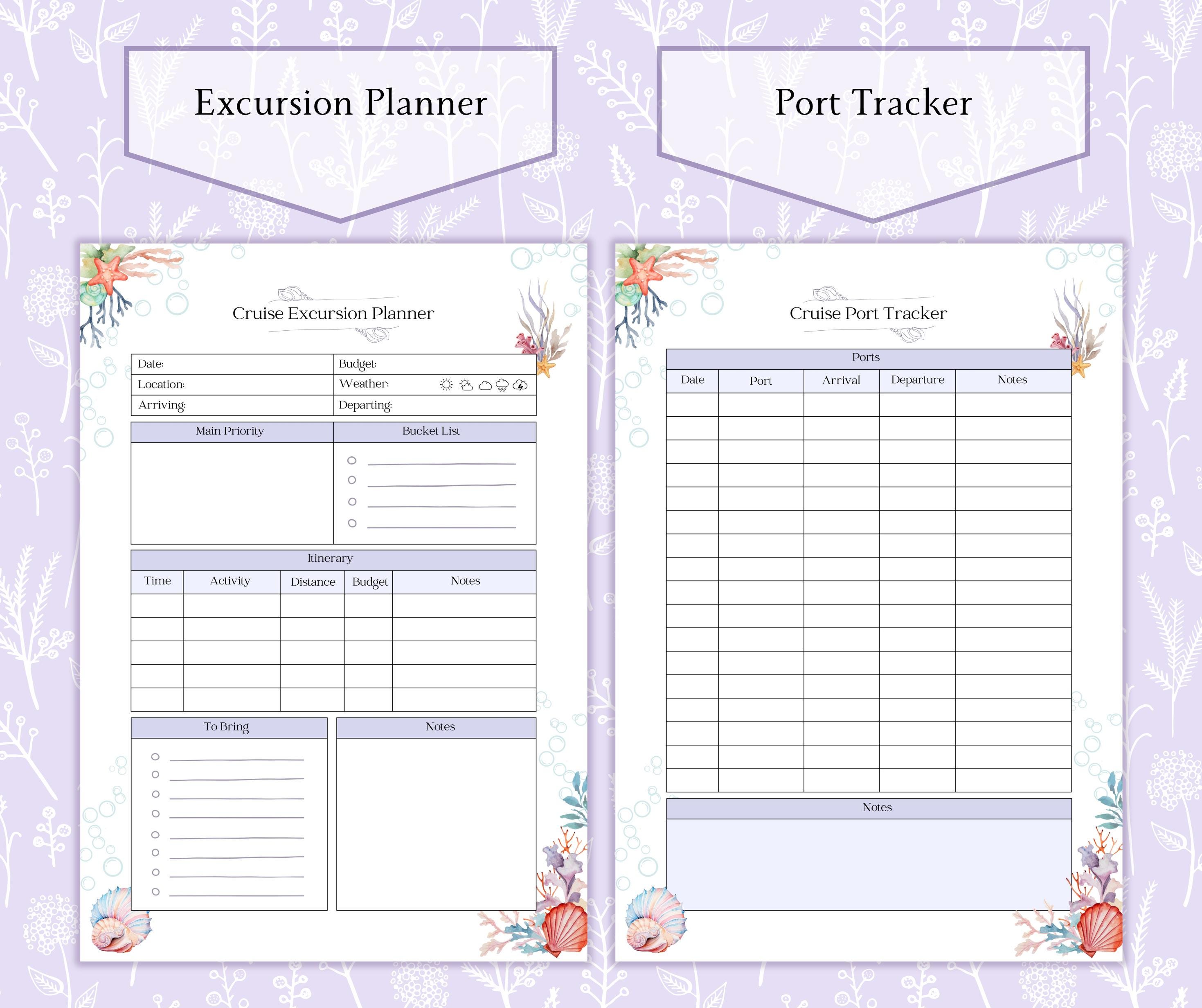 Cruise Excursions Tracker Printable PDF | Port Tracker | Excursion ...