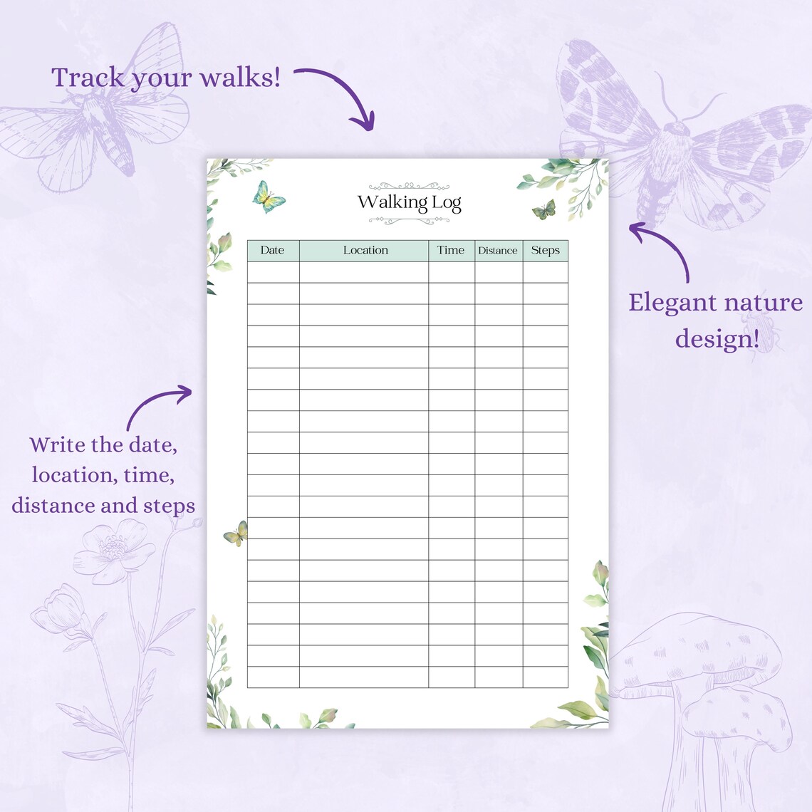 Walking Log Printable PDF | Walking Diary | Hiking Journal | Steps ...