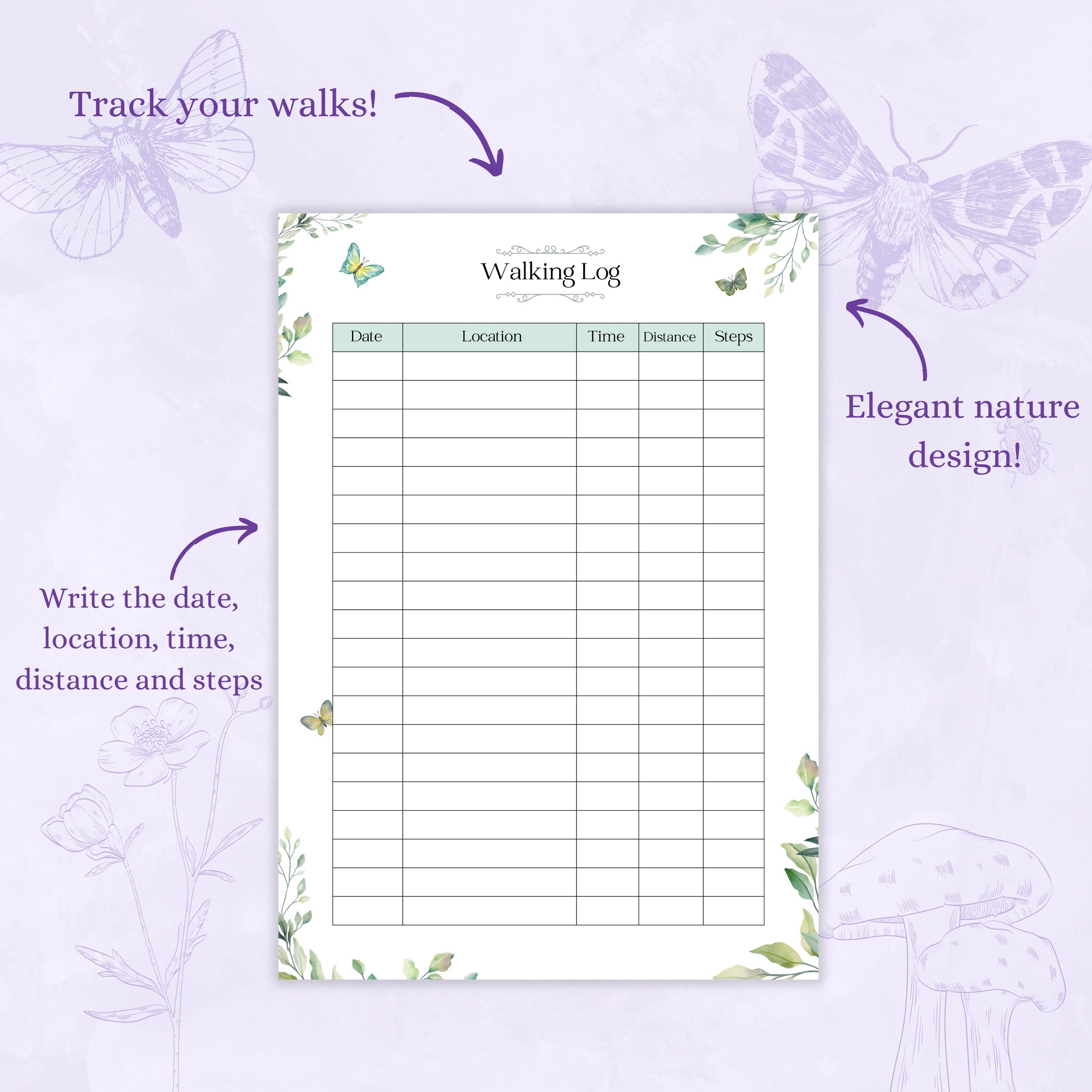 Walking Log Printable PDF | Walking Diary | Hiking Journal | Steps ...