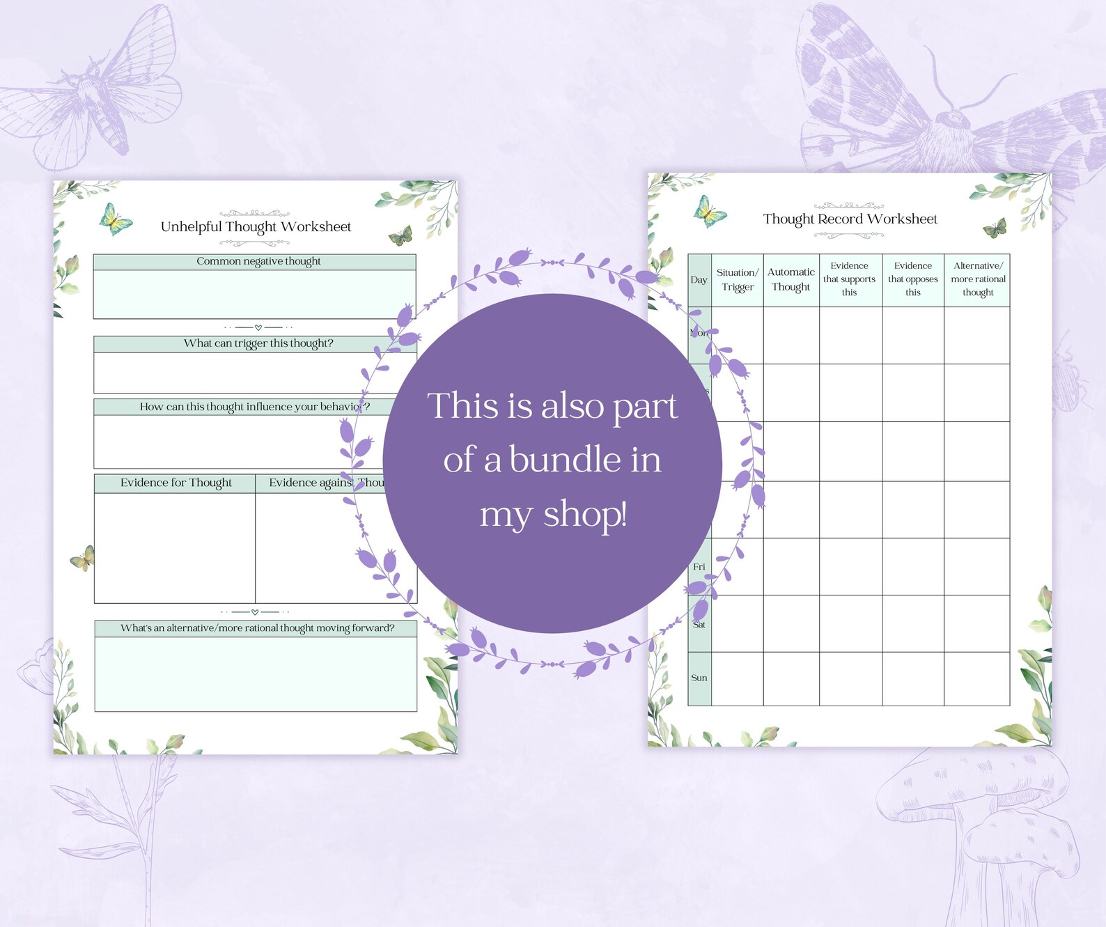Weekly CBT Thought Record Printable PDF | Cognitive Reframing Thoughts ...