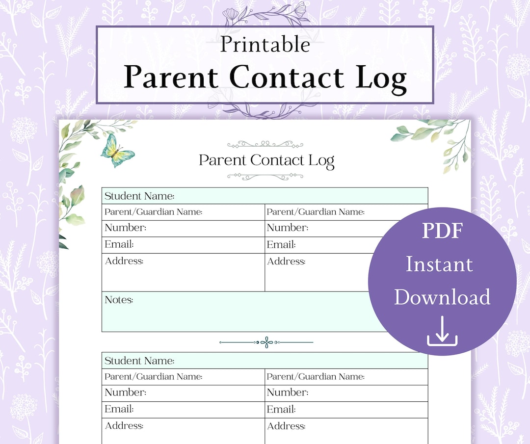 Parent Contact Log Printable PDF | Parent Teacher Log | Communication ...