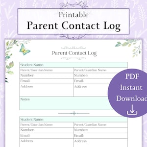 Parent Contact Log Printable PDF | Parent Teacher Log | Communication ...
